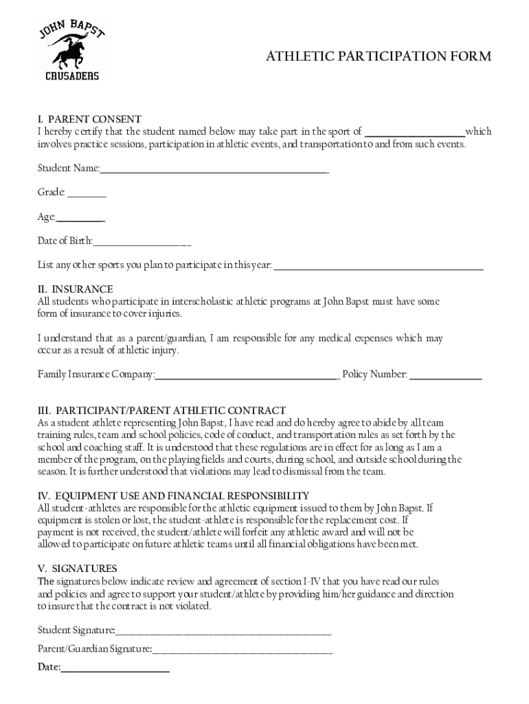 Fillable Online John Bapst Athletic Information Fax Email Print - pdfFiller