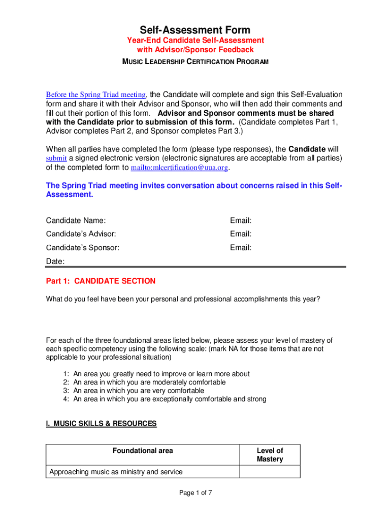 Fillable Online Candidate Year-end Self-Assessment Form ( ... Fax Email ...