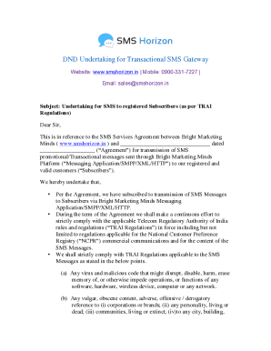 Fillable Online DND Undertaking Form for Transactional SMSRoute Fax ...