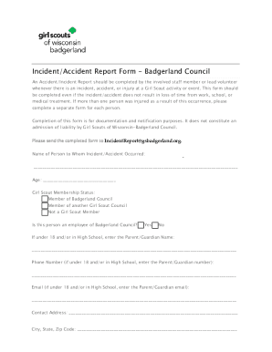 Fillable Online Incident/Accident Report FormGirl Scouts of Western ...