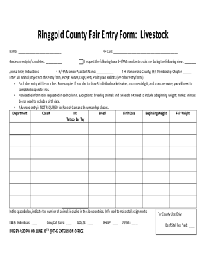Fillable Online Ringgold County Fair Entry Form: Livestock Fax Email ...