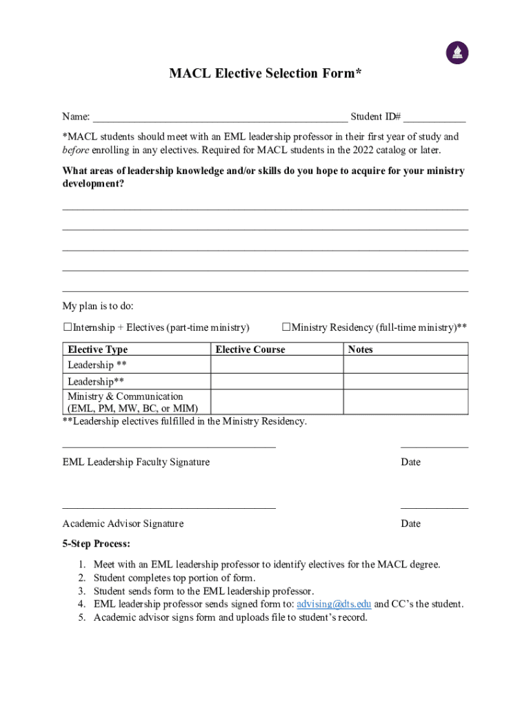 Fillable Online MACL Elective Selection Form* Fax Email Print - pdfFiller