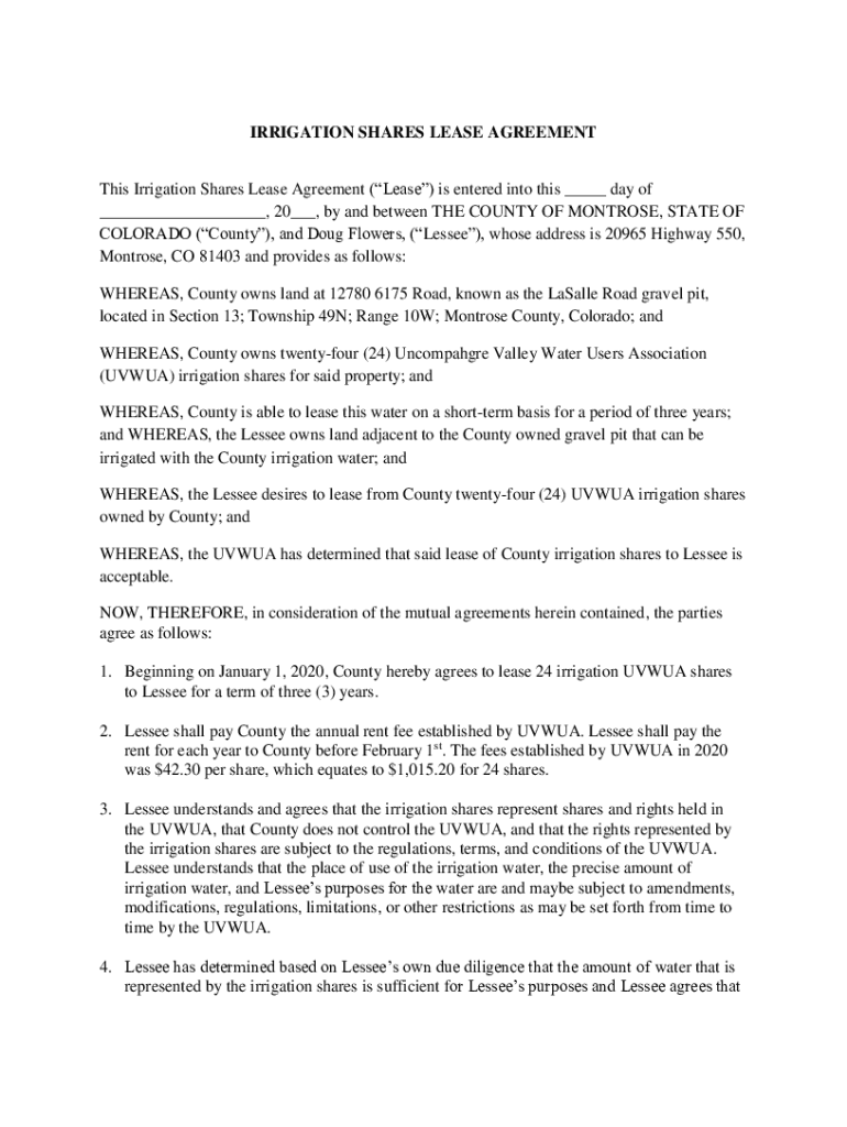 Fillable Online irrigation shares lease agreement Fax Email Print - pdfFiller