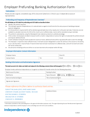 Fillable Online Independence Spending Account Prefunding Authorization ...