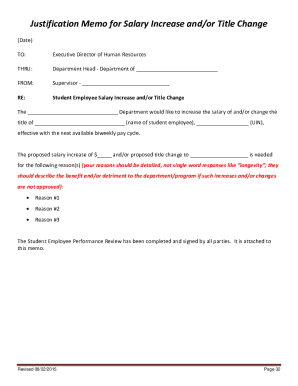 Fillable Online Justification Memo for Salary Increase and/or Title ...