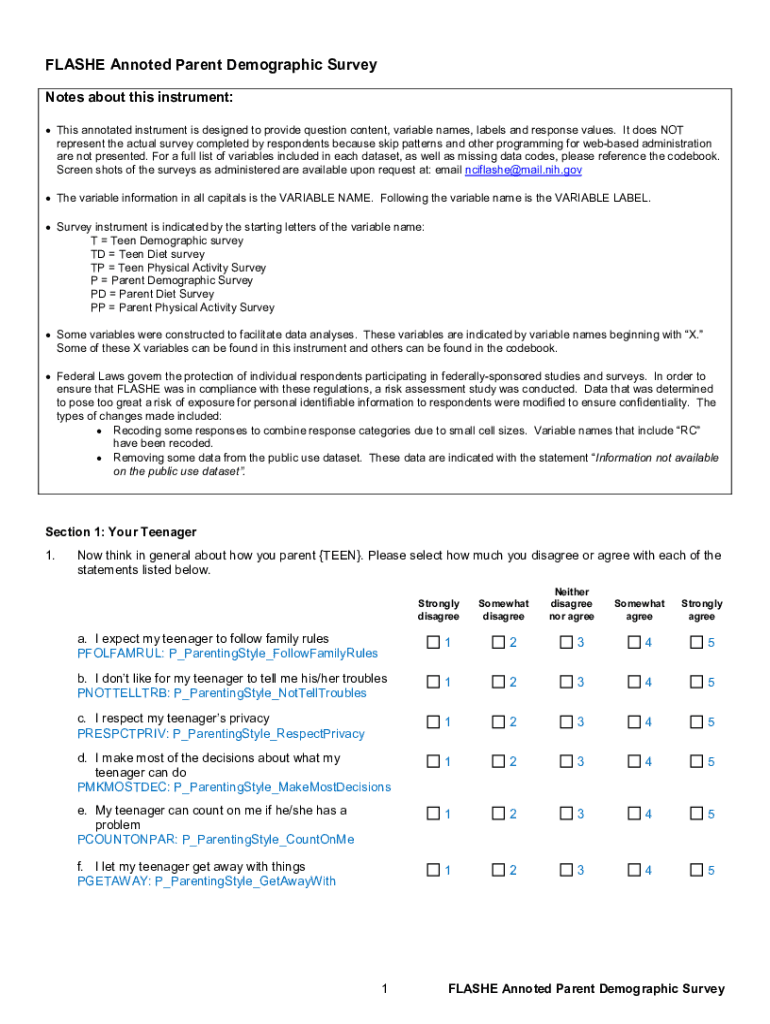 Fillable Online cancercontrol cancer FLASHE Annotated Parent Demographic Survey. parent ...