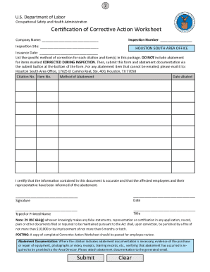 Fillable Online Certification of Corrective Action Worksheet - Houston ...