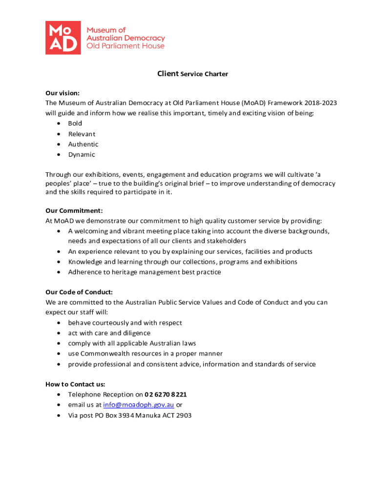 Fillable Online Old Parliament House Client Service Charter and visitor ...
