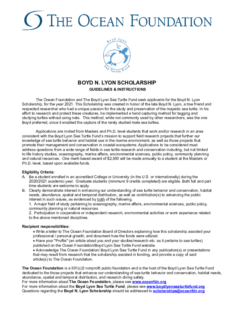 Fillable Online The Ocean Foundation: Boyd N. Lyon Scholarship Fax ...