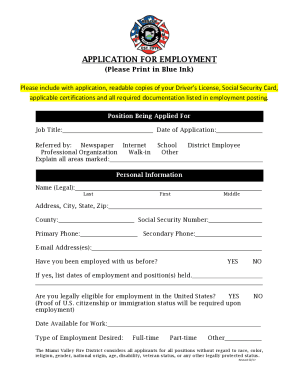Fillable Online APPLICATION FOR EMPLOYMENT - State EXECUTIVE ... Fax Email Print - pdfFiller