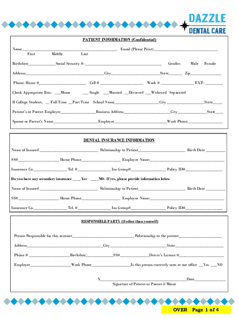 Fillable Online PATIENT INFORMATION (CONFIDENTIAL): Date: RESPONSIBLE ...