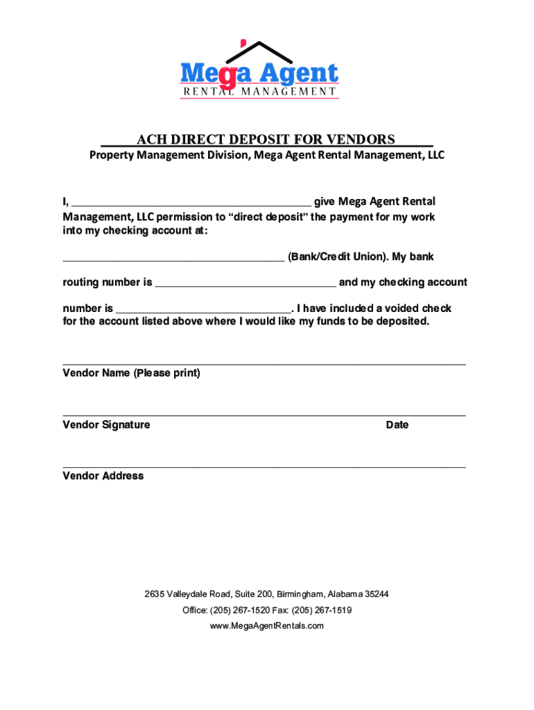 Fillable Online ach direct deposit of accounts payable authorization ...