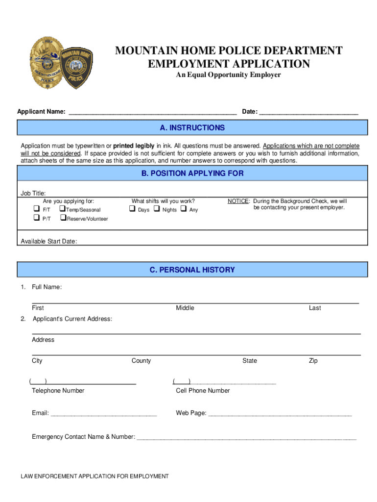Fillable Online (PDF) MOUNTAIN HOME POLICE DEPARTMENT ... Fax Email Print - pdfFiller