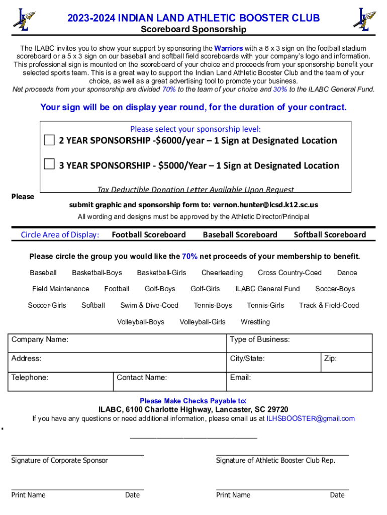 Fillable Online Athletic Booster Club Letter Sponsor Request Full PDF ...