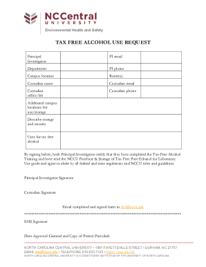 Fillable Online Tax Free Alcohol Use Request Form Fax Email Print ...
