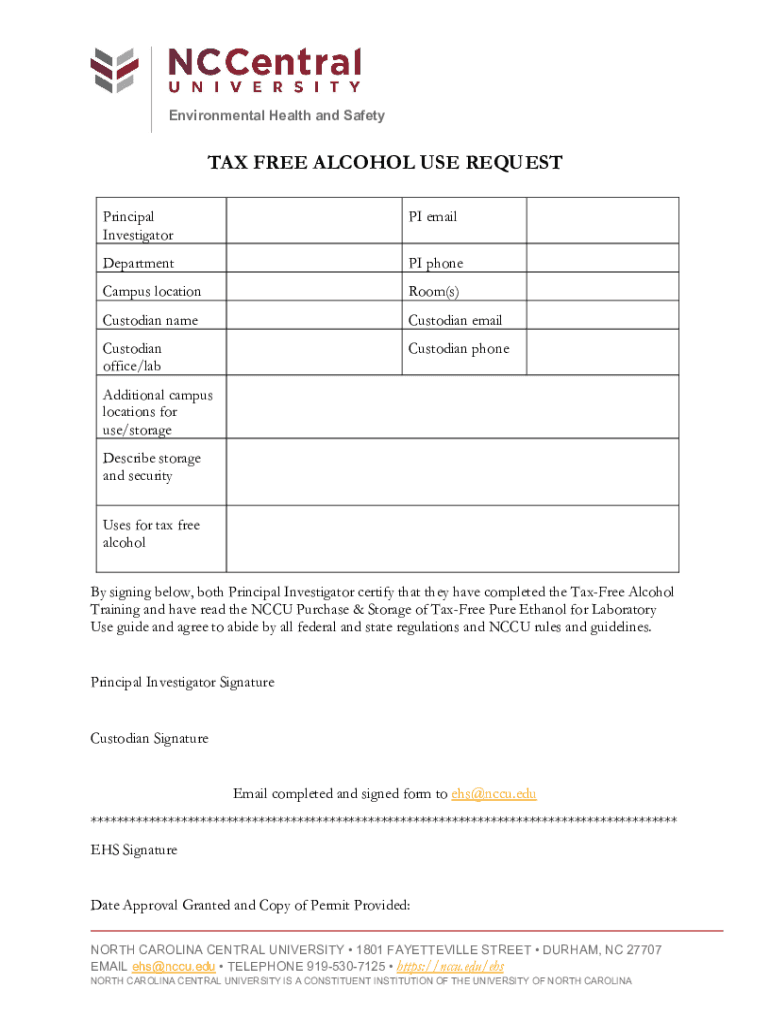 Fillable Online Tax Free Alcohol Use Request Form Fax Email Print ...