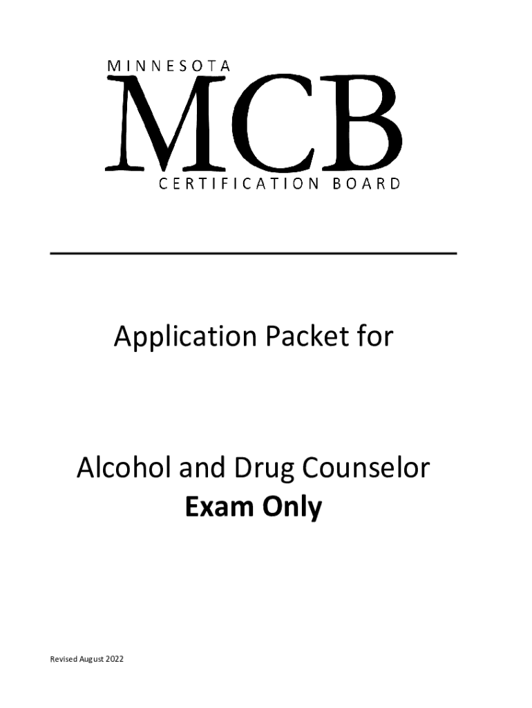 Fillable Online Application Packet for Alcohol and Drug Counselor Exam ...