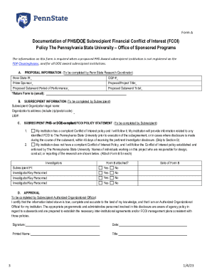 Fillable Online FCOI Form 1 Documentation of PHS Subrecipient Financial ...