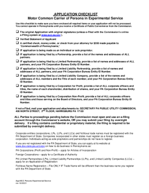 Fillable Online .APPLICATION CHECKLIST Motor Common Carrier of ... Fax Email Print - pdfFiller