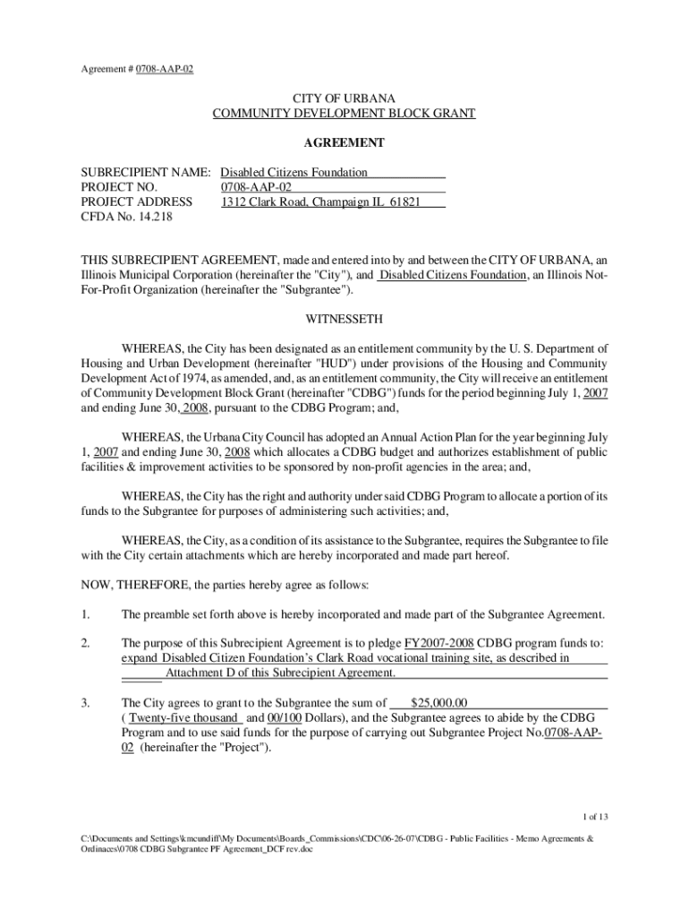 Fillable Online CDBG Subrecipient Agreement - Disabled Citizens Foundation Fax Email Print ...