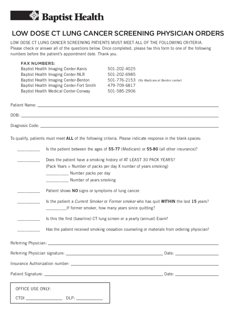 Fillable Online Screening for Lung Cancer with Low Dose Computed ...