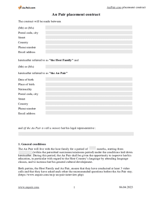 Fillable Online Au Pair Agreement - Fill Online, Printable, Fillable, Blank ... Fax Email Print ...