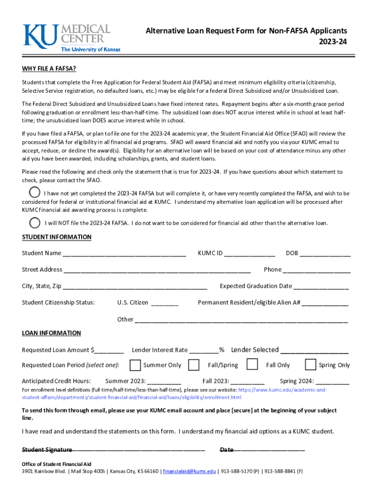 Fillable Online Alternative Loan Request Form for Non-FAFSA Applicants ... Fax Email Print ...