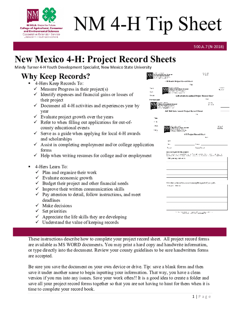 Fillable Online NM 4-H Tip Sheet. NM 4-H Tip Sheet for Project Record Forms Fax Email Print ...