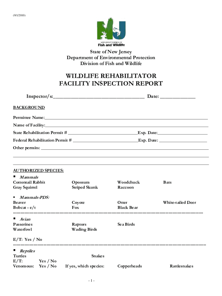 Fillable Online Wildlife Rehabilitator Facility Inspection Report Fax Email Print - pdfFiller
