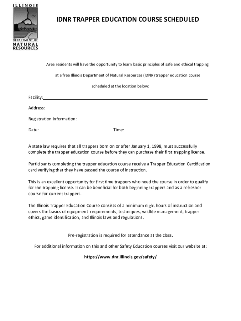 Fillable Online dnr illinois Trapping Education - Illinois Department ...