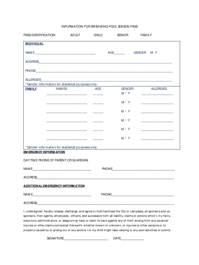 Fillable Online Barre City Municipal Swimming Pool Pass- Form- 2023 Fax ...