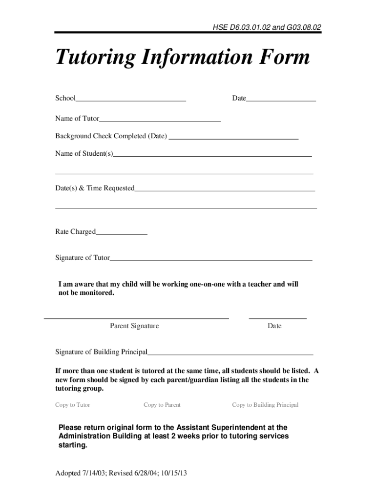 Fillable Online Tutoring Information Form Fax Email Print - pdfFiller