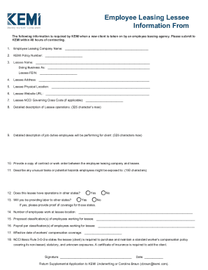 Fillable Online Employee Leasing Lessee Information From Fax Email ...