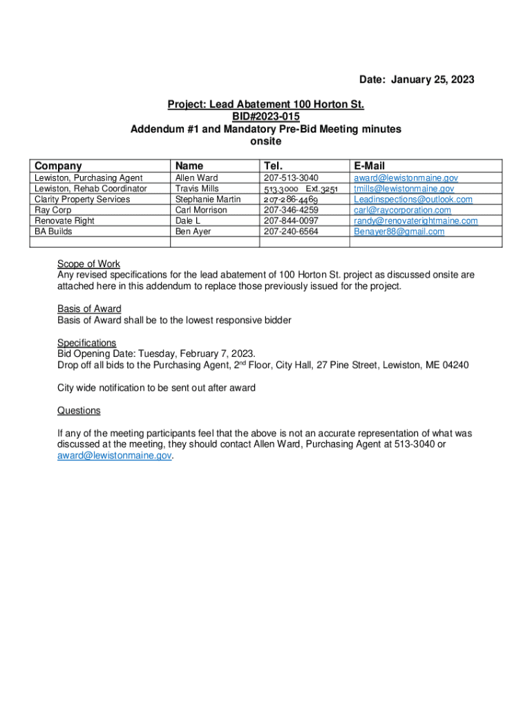 Fillable Online Lead Abatement 100 Horton St. BID#2023-015 Addendum ...