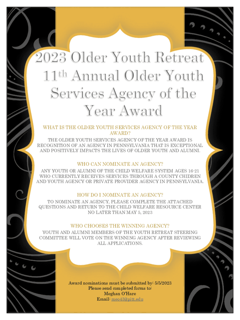 Fillable Online Older Youth Services Agency of the Year Award ...