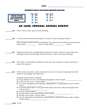 Fillable Online AP Lang Journal Entries Rubric Fax Email Print - pdfFiller