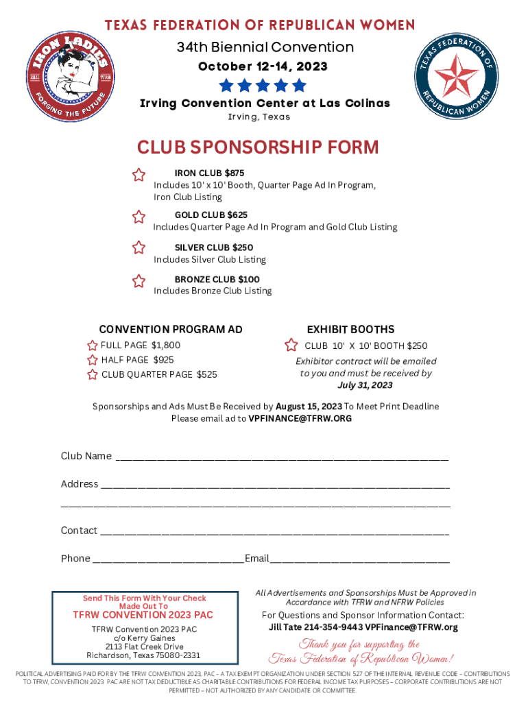 Fillable Online CLUB SPONSORSHIP FORM Fax Email Print - pdfFiller