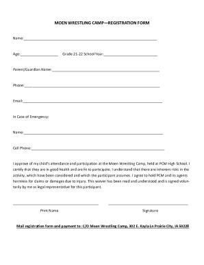 Fillable Online MOEN WRESTLING CAMPREGISTRATION FORM Fax Email Print ...