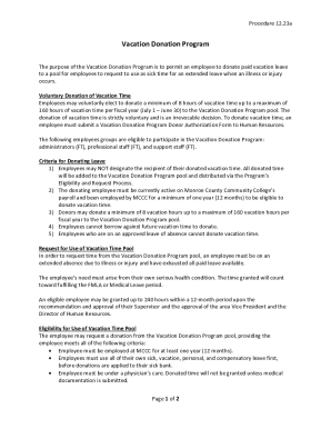 Fillable Online The purpose of the Vacation Donation Program is to ...