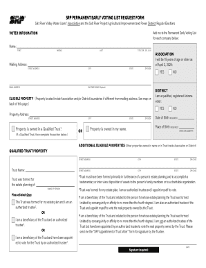 Fillable Online SRP PERMANENT EARLY VOTING LIST REQUEST FORM Fax Email ...