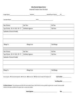 Fillable Online INTERPRETER AND TRANSLATOR TIME SHEET ... Fax Email ...