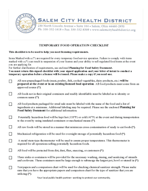 Fillable Online Temporary Food License Requirements and Application ...