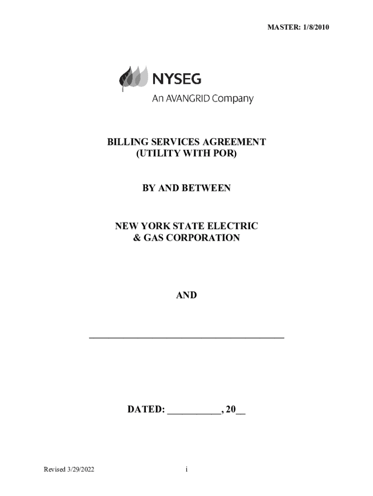 Fillable Online BILLING SERVICES AGREEMENT (UTILITY WITH POR) BY AND ...