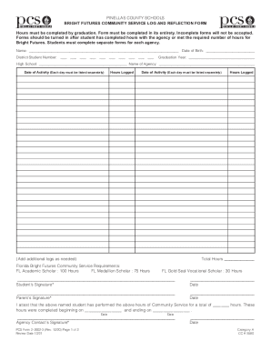 Fillable Online BrigHt Futures Community Service Log and Reflection ...