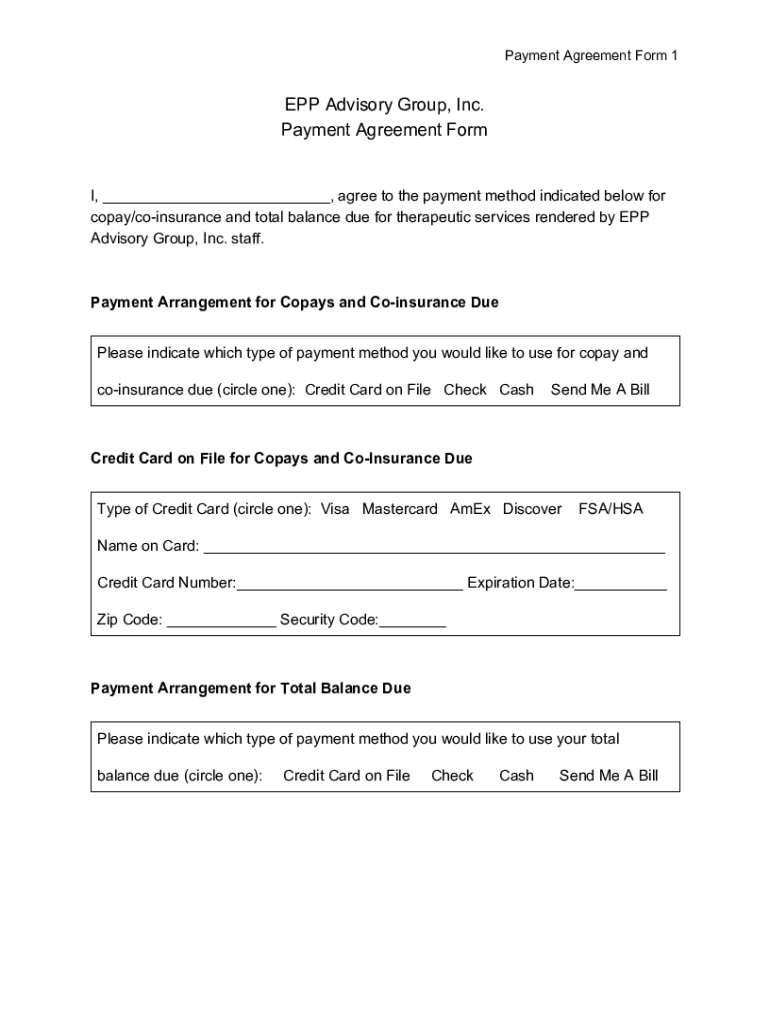 Fillable Online EPP Advisory Group, Inc. Payment Agreement Form Fax ...