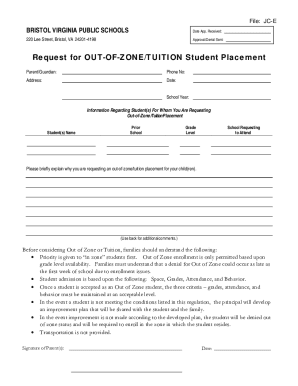 Fillable Online Out-of-Zone Request FormFamiliesBristol Virginia ... Fax Email Print - pdfFiller