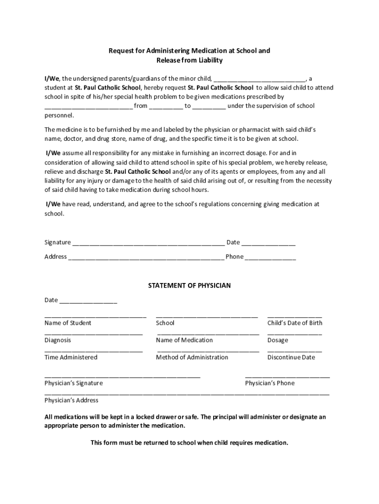 Fillable Online Prek Parent Waivers and Permission - St. Paul Catholic School Fax Email Print ...