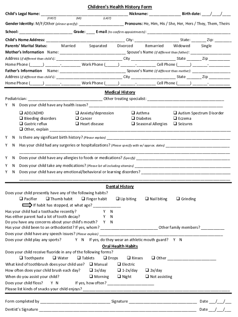 Fillable Online Children's Health History Form Fax Email Print - pdfFiller