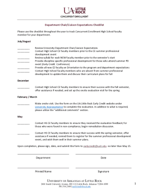 Fillable Online Department Chair/Liaison Expectations Checklist Fax ...