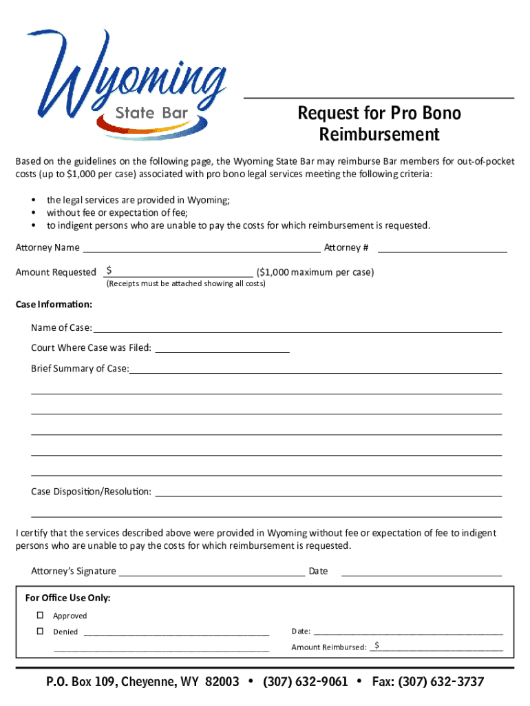 Fillable Online Request for Pro Bono Reimbursement Fax Email Print ...